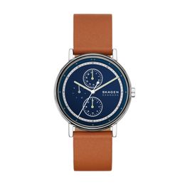 Skagen Herren Quarzuhr "SIGNATUR", braun, Armbanduhren, Armbanduhr, Herrenuhr, Lederarmband, analog, Tag, Wochentag