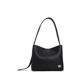 Tommy Jeans Damen Hobo "TJW COOL HOBO BAG", schwarz, Lederimitat, Taschen, Damen Umhängetasche, Schultertasche mit Logoflaggen-Schmuckelement