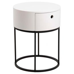 Nachttisch ACTONA GROUP, B:40cm H:51cm, wei&szlig;, Schlafzimmer, Tische, "Polo", Nachttisch in Weiss oder Schwarz, rund, &Oslash; 40 cm, mit 1 Schublade