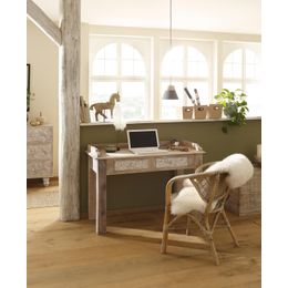 Schreibtisch Home Affaire, B:111cm H:81cm T:57cm, beige, Jugendzimmer, Tische, "Lavin", Mangoholz, mit dekorativen Schnitzereien, Handgefertigt,