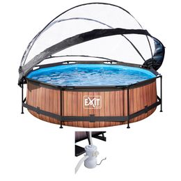 Framepool EXIT, H:76cm Ø:300cm, braun, Schwimmbecken, "inkl. multifunktionaler Abdeckung", ØxH: 300x76 cm, mit Filterkartuschen-Pumpe und Abdeckung