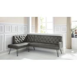 Eckbank, B:158cm H:90cm T:236cm, blau, exxpo - SOFA FASHION, 100% Polyester, Esszimmer, Sitzb&auml;nke, "Doppio, Chesterfield Optik, komfortabel und