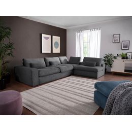 Ecksofa Alina, B:276cm T:226cm, grau, Cord GCT (92% Polyester, 8% Nylon), Wohnzimmer, Sofas, "Sandy", mit losen Sitz und R&uuml;ckenkissen, in modernem