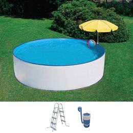 Rundpool summer fun, H:90cm &Oslash;:360cm, wei&szlig;, Schwimmbecken, "SKIMMY II", mit Sicherheitsleiter und Kartuschenfilteranlage