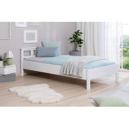 Futonbett Ticaa, B:117,6cm, wei&szlig;, Betten, "Merci", Einzelbett, aus Kiefer Massivholz, inkl. Rollrost