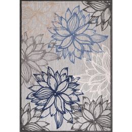 Teppich Sanat, B:200cm H:6mm L:290cm, blau, Kunstfaser, Wohnzimmer, Teppiche, "Floral 2 Outdoor", In- und Outdoor geeignet, Blumen, Balkon, Terrasse,