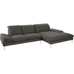 Ecksofa W.Schillig, B:340cm H:87cm T:185cm, grau, Chenille-Flachgewebe R66 (85% Polyester, 15% Nylon);Longlife Xtra-Leder Z59: Glattleder mit