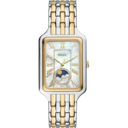 Fossil Damen Quarzuhr "RAQUEL MOONPHASE", gold, Armbanduhren, Armbanduhr, Damenuhr, Edelstahlarmband, analog, Mondphase, Glassteine