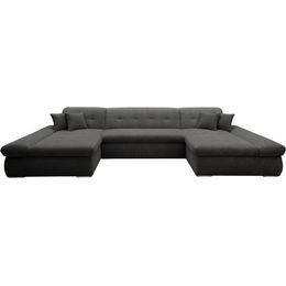 Wohnlandschaft DOMO collection, B:386cm H:80cm T:172cm, grau, 100% Polyester, Sofas, "Moric wahlweise mit Bettfunktion und Armteilverstellung, XXL",