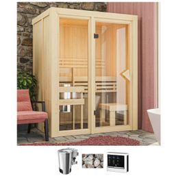 Karibu Sauna "Alani 1", Bio-Ofen, externe Steuerung, 3,6 kW, beige, Saunen, Ofen 3,6 kW Bio-Ofen externe Strg. easy