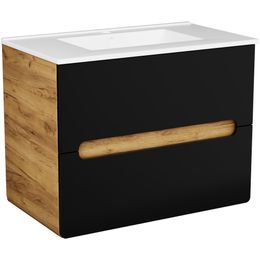 Waschtisch Welltime, B:81,5cm H:63cm T:47cm, schwarz, Badezimmer, Waschtische, "Lupo", Badschrank mit Waschbecken,Soft Close,in verschiedenen Breiten