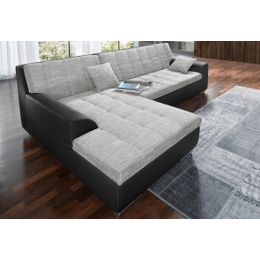 Ecksofa DOMO collection, B:267cm H:83cm T:178cm, silber, Kunstleder Softlux / Struktur (90% Polyester; 10% Polyacryl);Microfaser-Primabelle (100%