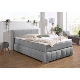 Boxspringbett Home Affaire, B:147cm L:225cm, silber, Samtoptik (100% Polyester);Bezug der Spiegelfläche Matratzendrell aus 100% Polyester;Struktur