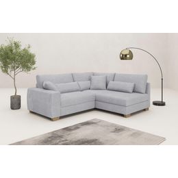 Ecksofa MR. COUCH, B:227cm H:68cm T:190cm, grau, Stripes (92% Polyester / 8% Nylon), Wohnzimmer, Sofas, "Hilla L-Form", Mit Federkern, wahlweise mit