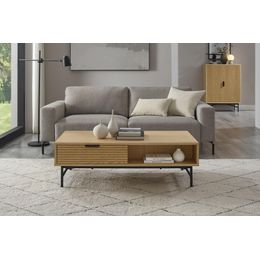 Couchtisch Salesfever, B:120cm H:40cm T:60cm, beige, MDF, Eiche Echtholzfurnier, Metall (Eisen), Wohnzimmer, Tische, "Visby Coffeetableh für