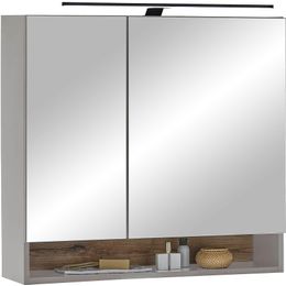 Spiegelschrank, B:80cm H:75cm T:22cm, grau, BASIC BY BALCULINA, FSC-zertifizierter Holzwerkstoff, Badezimmer, Schränke, "Denver Spiegelschrank,