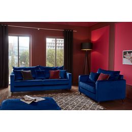 Hocker Home Affaire, B:91cm H:44cm T:71cm, blau, Luxus-Microfaser ALTARA NUBUCK (100% Polyester);Samtvelours 100% Polyester, Wohnzimmer, Hocker,
