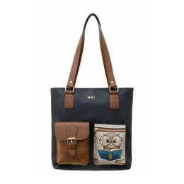 DOGO Damen Umhängetasche "Multi Pocket Bag Shopper-Tasche The Wise Owl Damen", blau, Lacklederimitat, Taschen, Handgefertigt
