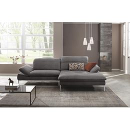 Ecksofa W.Schillig, B:294cm H:87cm T:185cm, grau, Chenille-Flachgewebe R66 (85% Polyester, 15% Nylon);Longlife Xtra-Leder Z59: Glattleder mit