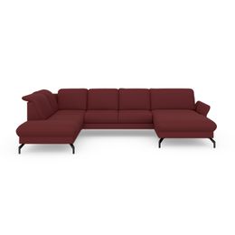 Sit & More Wohnlandschaft SIT & MORE, B:338cm H:84cm T:207cm, rot, Sofas, "Fashion U-Form", wahlweise mit Kopfteilverstellung, Vorziehsitz, motorisch, Metallf&uuml;&szlig;e