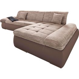 Ecksofa DOMO collection, B:300cm H:80cm T:172cm, braun, Kunstleder SOFTLUX / Struktur (90% Polyester, 10% Polyacryl);Zierkissen: Struktur (90%