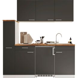 K&uuml;che respekta, B:180cm H:200cm T:60cm, grau, Komplettk&uuml;chen-Sets, "Luis, mit Duo Kochfeld, wahlweise mit Mikrowelle, Korpus Wei&szlig;", Breite 180 cm, in