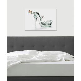 Leinwandbild queence, B:90cm H:60cm T:2cm, wei&szlig;, Canvas, Holzrahmen, Wohnzimmer, Bilder, "Glasflasche in S", Premium-Leinwandstoff, Handarbeit aus