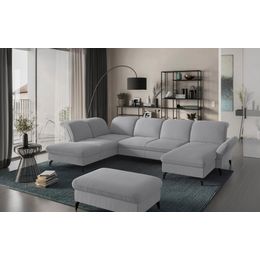 Sit & More Wohnlandschaft SIT & MORE, B:363cm H:88cm T:242cm, grau, 100% Polyester, Sofas, "Leandro U-Form", Wahlweise mit Bett-, Kopfteil - und