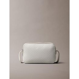 Calvin Klein Damen Mini Bag "AOP ELONGATED CAMERA BAG", weiß, Lederimitat, Taschen, kleine Damen-Umhängetasche, Schultertasche mit Monogramm-Print