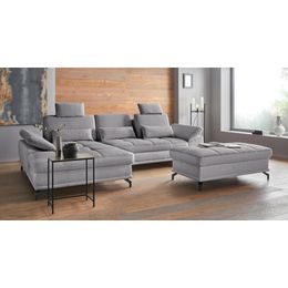 Ecksofa Places of Style, B:301cm H:89cm T:176cm, grau, 100% Polyester;Samtoptik (100% Polyester), Wohnzimmer, Sofas, "Costello L-Form, B: 301 cm mit