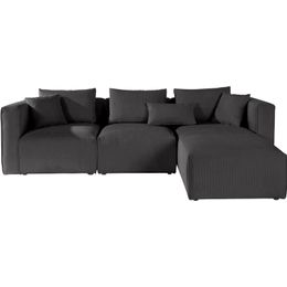 Ecksofa Home Affaire, B:280cm H:75cm T:182cm, grau, Struktur Hahnentritt (67% Polypropylen 33% Polyester);Fellimitat (100% Polyester);Samtcord (92%