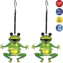 Näve LED Solarleuchte NÄVE, B:5,5cm H:20cm L:12cm, grün, Garten, Leuchten, "2er Set Solar-Deko-Hängeleuchte "FROSCH"", Inkl. Dämmerungssensor