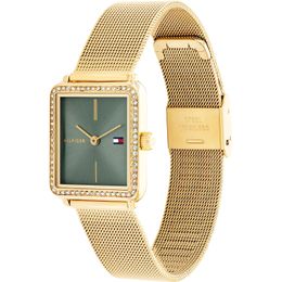 Tommy Hilfiger Damen Quarzuhr "TEA TANK"goldfarben, gr&uuml;n, Armbanduhren, Armbanduhr, Damenuhr, Edelstahlarmband, analog, Glassteine
