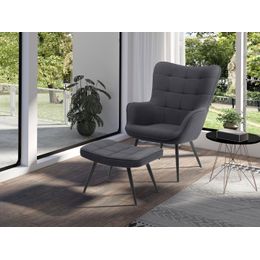 Sessel ByLiving, B:60cm H:97cm T:80cm, grau, 100% Polyester, Wohnzimmer, Sessel, "Uta", wahlweise mit oder ohne Hocker, in Cord, Samt oder Webstoff