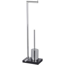 WC-Garnitur Wenko, B:15cm H:74cm L:20cm &Oslash;:8,5cm, schwarz, Polyresin (Kunststein), Stahl, Reinigungsb&uuml;rsten, "Noble Black"
