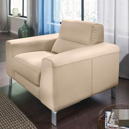Sessel Calia italia, B:112cm H:81cm T:94cm, beige, Leder SORRENTO, pigmentiertes Glattleder;Leder BULL, pigmentiertes Dickleder, Wohnzimmer, Sessel,