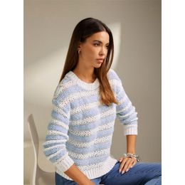Heine Damen Strickpullover "Pullover", blau, Gr. 44, gemustert, gestreift, mehrfarbig, 48% Polyester, 40% Baumwolle, 7% Viskose, 5% metallisierte