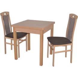 Essgruppe, B:45cm H:95cm T:48cm, braun, HOFMANN LIVING AND MORE, FSC-zertifiziertes teilmassives Holz, Sitzm&ouml;bel-Sets, "3tlg. Tischgruppe", St&uuml;hle
