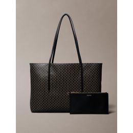 Calvin Klein Damen Henkeltasche "AOP TOTE W/ POUCH ON STRAP", schwarz, Polyester, bedruckt, Taschen, Umh&auml;ngetasche, Schultertasche, Set, mit