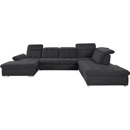 Wohnlandschaft COTTA, B:386cm H:86cm T:265cm, schwarz, 100% Polyester, Sofas, "Holiday U-Form mit Sitztiefen-, Armteil- und Kopfteilverstellung",