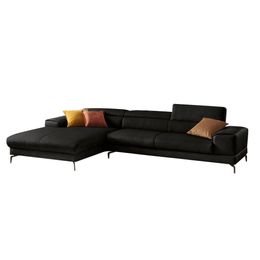 Ecksofa W.Schillig, B:343cm H:70cm T:193cm, schwarz, Longlife Xtra-Leder Z59: Glattleder mit modischer Pr&auml;gung. Hautst&auml;rke 0, 9 - 1, 1 mm,