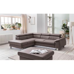 Ecksofa COTTA, B:249cm H:72cm T:100cm, grau, Microfaser PRIMABELLE (100% Polyester);Kunstleder SOFTLUX;Feinstruktur (100% Polyester);Kunstleder