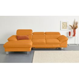 Ecksofa COTTA, B:268cm H:73cm T:169cm, gelb, LEDER BEEFY (ein abgedecktes Spalt-Rindsleder) im Sitz und R&uuml;cken (Korpus in
