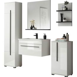 Badmöbel-Set Inosign, weiß, Kastenmöbel-Sets, "Cantara, Bad im modernen Design, 5-teiliges Badezimmer", Waschtisch, Schränke, Hängeregal und Spiegel,
