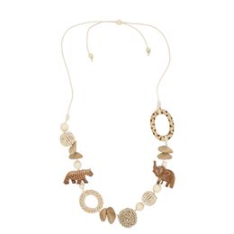 Damen Lange Kette "Safari", beige, Basic, Collezione Alessandro, Holz, Halsketten, Ethno Kette mit bemalten Tieren aus Holz