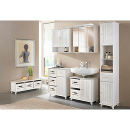 Hochschrank Welltime, B:33cm H:176cm T:33cmwei&szlig;, Badezimmer, Schr&auml;nke, "Venezia Landhaus", Badm&ouml;bel, aus massiver Kiefer, 2 T&uuml;ren, 1 Schublade,