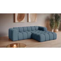 Ecksofa OTTO HOME, B:248cm H:72cm T:186cm, blau, 100% Polyester, Sofas, "KALLIE Design-Sofa mit Wellenunterfederung, Bubble-Optik, 248/186/72cm",
