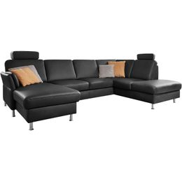 Wohnlandschaft DIE PLANBAR, B:305cm H:100cm T:200cm, schwarz, Sofas, "PN-EM18013 U-Form, mit Kopfstützen", wahlweise mit Bettfunktion und Stauraum