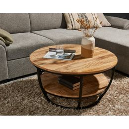 Couchtisch Stolkom, H:44cm, gelb, Wohnzimmer, Tische, "Jambi, TOPSELLER", rund Massivholz mit Ablage