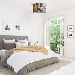 Paco Home Deckenleuchte "Hugo Flower", Ø 45,5cm H: 29,5cm, schwarz, Wohnzimmer, Leuchten, Stoffdeckenleuchte Blumenmuster Lampenschirm Rund E27